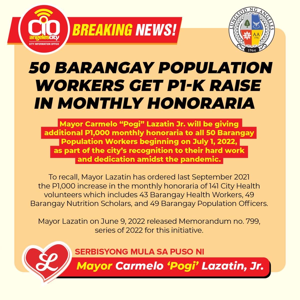 50 Barangay Population Workers get P1-K raise in monthly honoraria ...